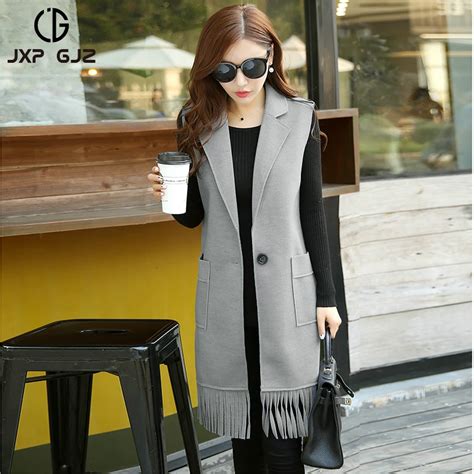 Jxp Gjz 2017 Women Autumn Winter Gray Vest Lady Office Long Waistcoat