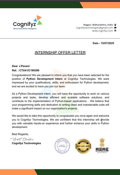 Internshipalert Pythondevelopment Cognifyztechnologies