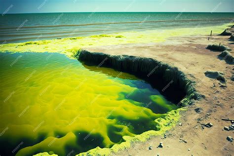 Premium Photo Discharge Of Sewage Of Green Color Near The Shore In Sea