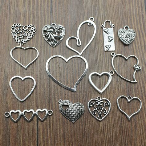 10 St Cke Antike Silber Farbe Herz Charme Anh Nger Schmuck Zubeh R Hohl