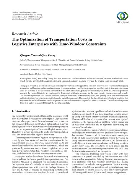 Pdf The Optimization Of Transportation Costs In Logistics Enterprises
