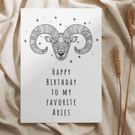 Aries Zodiac Birthday Card Printable Zodiac Birthday Card Birthday
