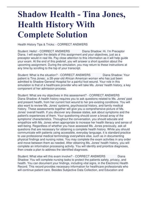 Shadow Health Tina Jones Health History With Complete Solution