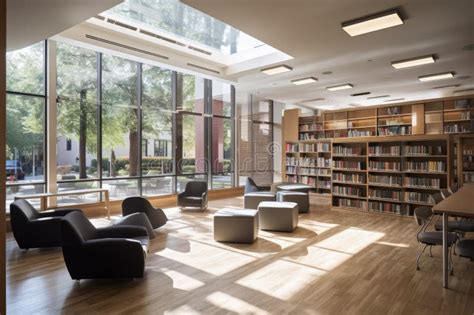 Modern Library With Open Spaces Natural Light And Plenty Of Seating