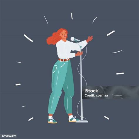 행복한 여자의 벡터 일러스트는 말한다 프리젠 테이션또는 노래를 노래에 대한 스톡 벡터 아트 및 기타 이미지 노래 배경 주제