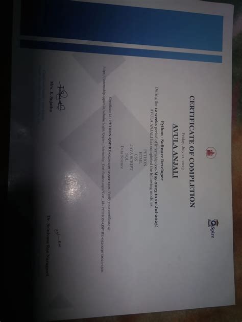 Avula Anjali On Linkedin Certification Of Python Software Developer