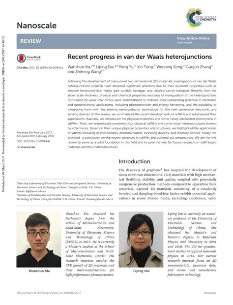 Pdf Recent Progress In Van Der Waals Heterojunctions