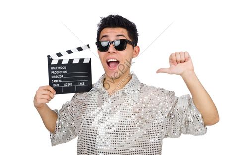 拿著 Clapperboard 的人在白色背景下被隔離圖片素材 圖片尺寸10000 × 6620px 高清圖案352106126 Zh
