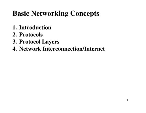 Basic Networking Concepts - Introduction 2. Protocols 3. Protocol Layers 4. Network - Studocu