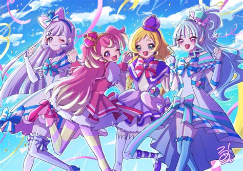 Safebooru 4girls Blonde Hair Blue Eyes Bow Bow Legwear Braid Clouds