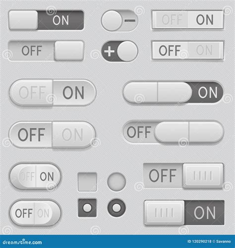 On And Off Toggle Switch Slider Buttons Interface Icons Set Stock