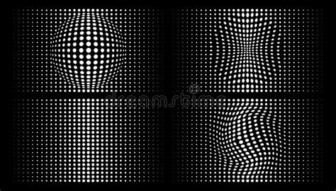 Set Of Halftone Convex Distorted Gradient Circle Dots Backgrounds Horizontal Templates Halftone