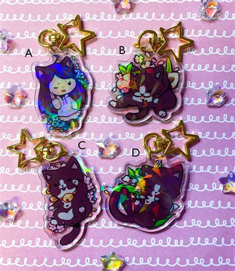 Chibi Tuxedo Cat 2 Holographic Acrylic Keychains Etsy