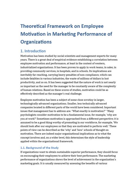 Theoretical Framework On Employee Motivation In Marketing Performance