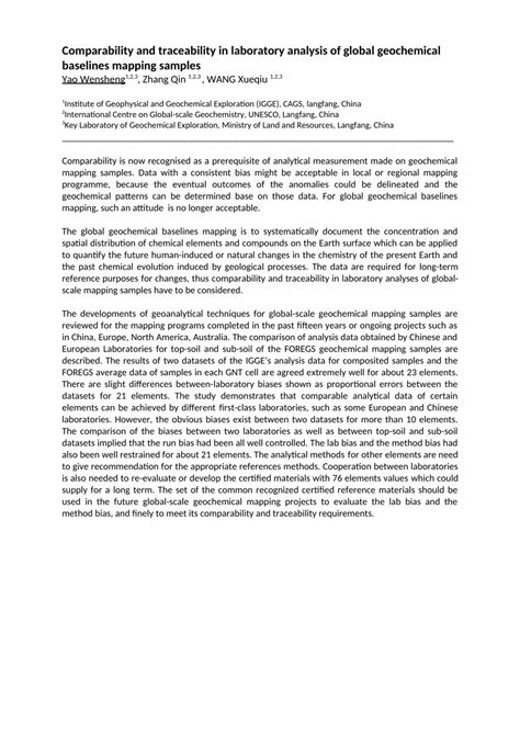 Pdf Comparability And Traceability In Laboratory Analysis Of Global Geochemical Baselines