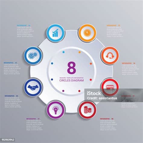 8 옵션 비즈니스 프레 젠 테이 션 또는 교육에 대 한 템플릿 현대 Infographic 0명에 대한 스톡 벡터 아트 및 기타