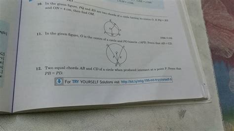 10 In The Given Figure Pq And Rs Are Two Chords Of A Cirele Having Its