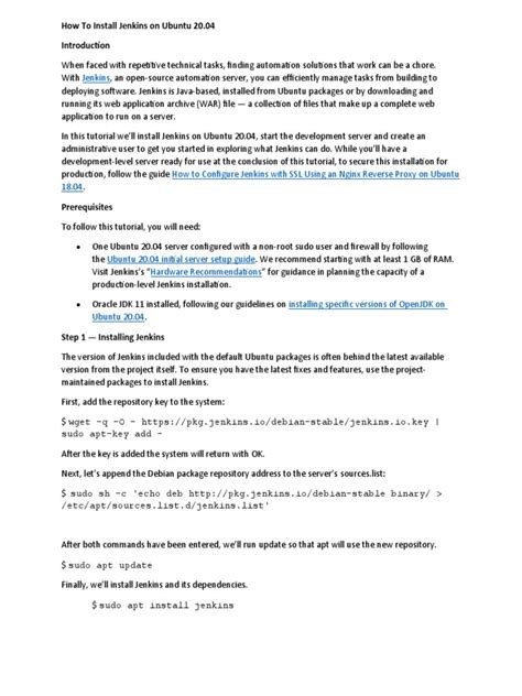 How To Install Jenkins On Ubuntu 20 Pdf Proxy Server Transport