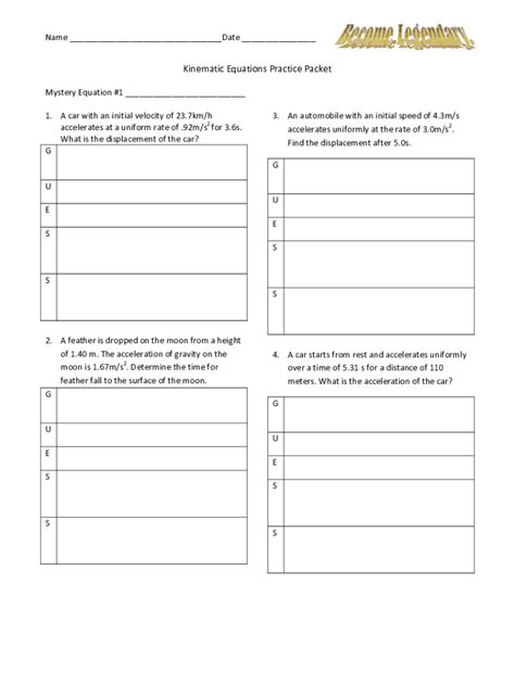 Fillable Online Kinematic Equations Practice Packet Fax Email Print Pdffiller
