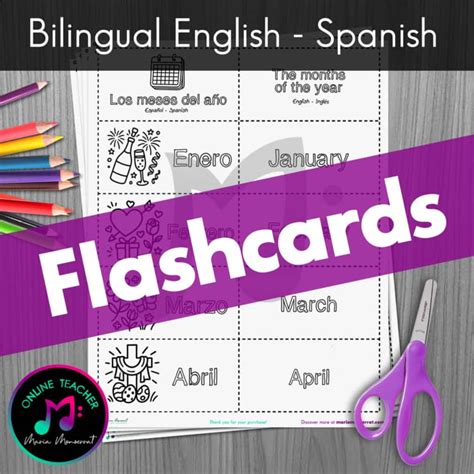 The Months English And Spanish Bilingual Flashcards Printable