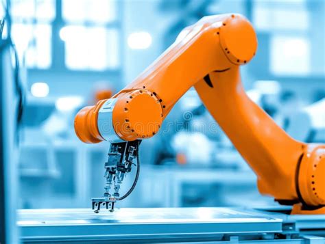 Image Shows An Orange Yellow Robotic Arm In An Industrial Setting Performing Complex Movements