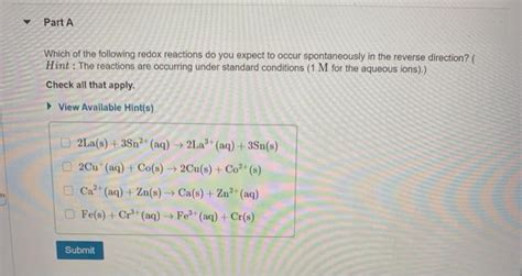 Solved Part A Which Of The Following Redox Reactions Do You