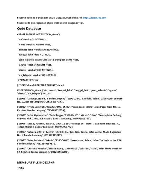Contoh Crud Dengan Menggunakan Bahasa Pemrograman Php Pdf