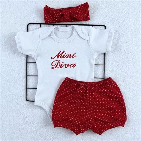 Conjunto Roupa Bebê Menina Mini Diva Body Manga Curta e Short Tapa