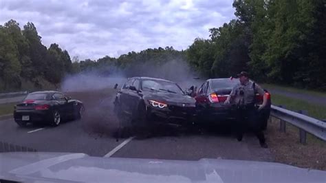 Bmw Barrels Over 120 Mph Across Median Heading Directly For Officer At