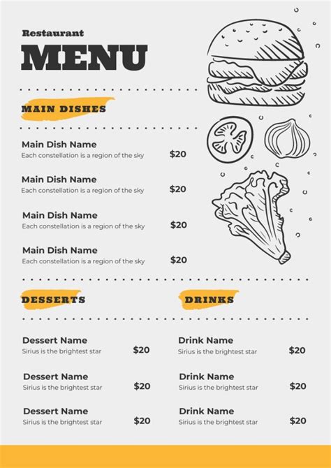 Edit And Get This Simple Hand Drawn Burger And Vegetables Restaurant