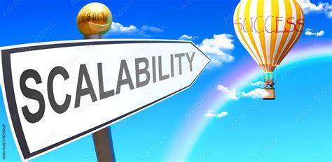 Scalability Leads To Success Shown As A Sign With A Phrase Scalability Pointing At Balloon In