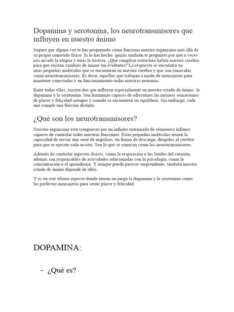 Dopamina Y Serotonina Pdf Serotonina Dopamina
