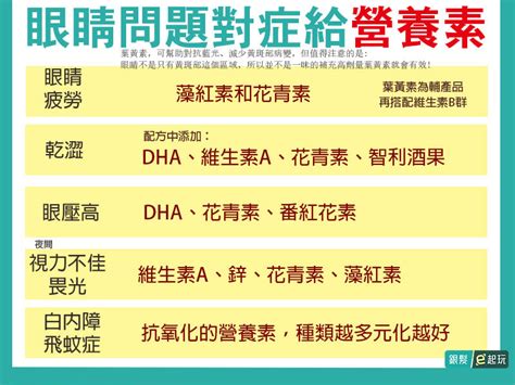 只吃葉黃素護眼並非全通用保護眼睛的不二法門五種眼睛問題對症給營養素眼睛疲勞 乾澀 眼壓高 夜間視力不佳畏光 白內障飛蚊症 銀髮一起玩