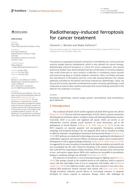 Pdf Radiotherapy Induced Ferroptosis For Cancer Treatment