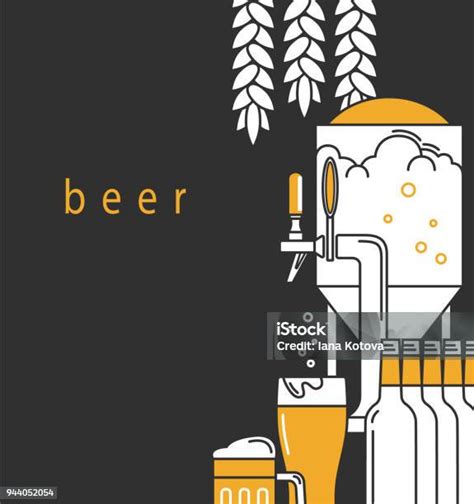 맥주잔 유리 맥주 탭 양조장 밀 홉에 대 한 장비 술집 식당 바에 대 한 브로셔 디자인 템플릿 전단지 광고 책자 레이블입니다