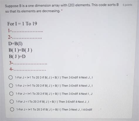 Solved 6 Points Suppose B Is A One Dimension Array With 20