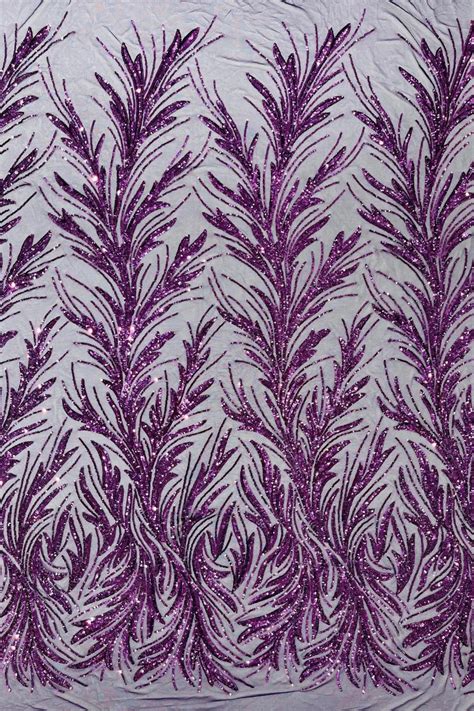 Leaf Design Stretch Sequins Plum 4 Way Stretch Lace Mesh Sequins F