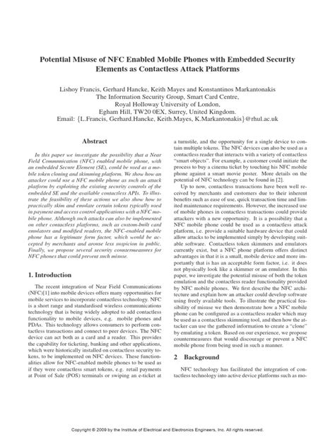 Potential Misuse Of Nfc Enabled Mobile Phones With Embedded Security Elements As Contactless