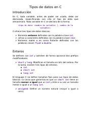 Tipos de datos en C docx Tipos de datos en C Introducción En C toda variable antes de poder