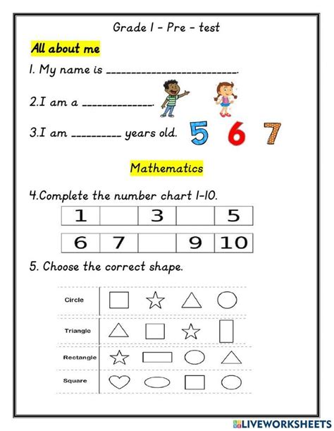 Grade 1 Pre Assessment Worksheet 1st Grade Worksheets Kindergarten