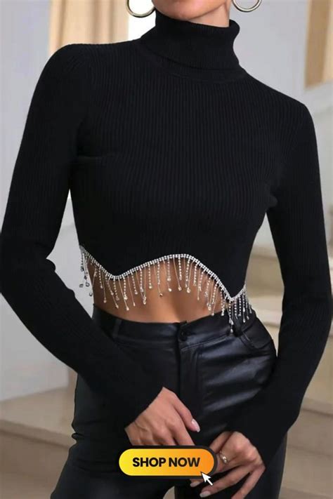 Solid Turtle Neck Pullover Sweater Casual Tassel Trim Long Sleeve Slim