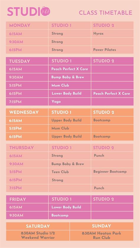 Class Timetable Nicole Rebecca Fitness Uk