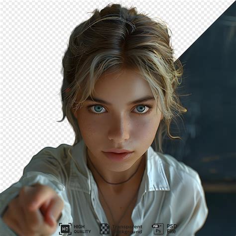 A Young Woman With Blue Eyes And Freckles Stares Intensely At The