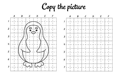 그림을 복사합니다 그리드로 그립니다 아이들을위한 색칠 공부 책 페이지 필기 연습 그리기 기술 훈련 인쇄 가능한 워크시트 를 개발하는 교육 활동 페이지입니다 귀여운 만화 벡터