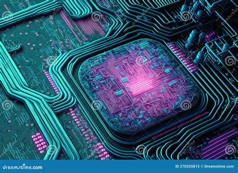 Electronic Circuit Board With Processor Comuter Motherboard Close Up