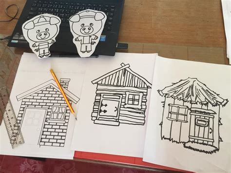แจกฟรี ระบายสีนิทาน ลูกหมู 3 ตัว วาดมือพร้อมใช้งาน โดยครูเท่ นวมินทร์