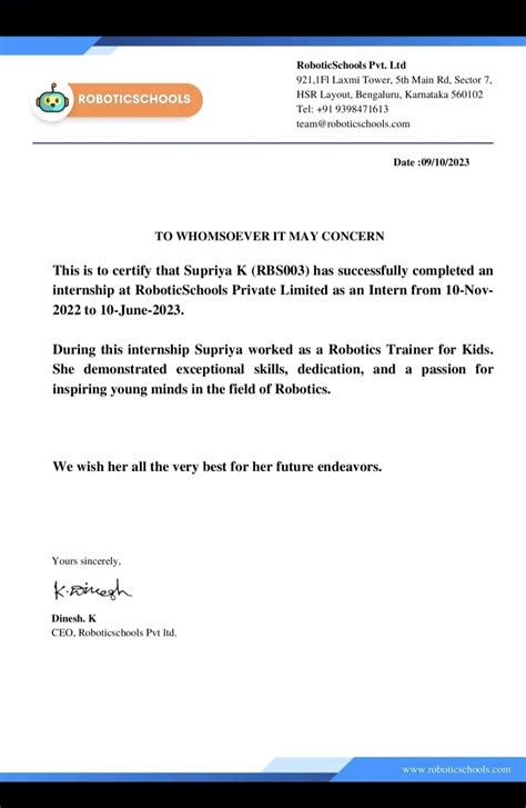 Kammam Supriya On Linkedin Internshipcompletion Robotics Careergrowth Roboticschools