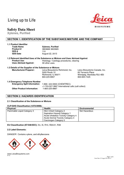 Xylene Msds Sheet Ppm Sds Safety Data Sheet Xylenes