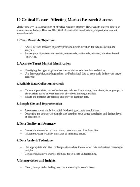 10 Critical Factors Affecting Market Research Success Pdf Marketing