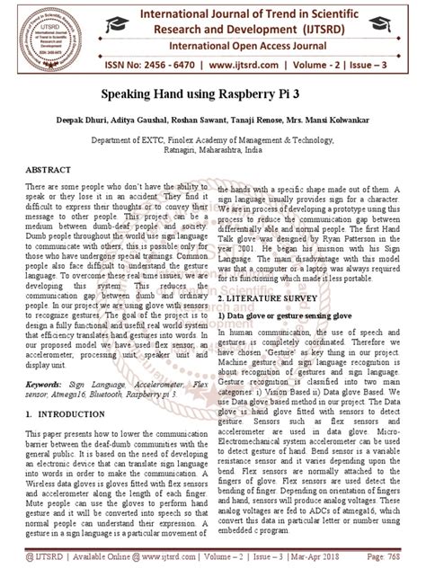 Speaking Hand Using Raspberry Pi 3 Pdf Speech Synthesis Bluetooth